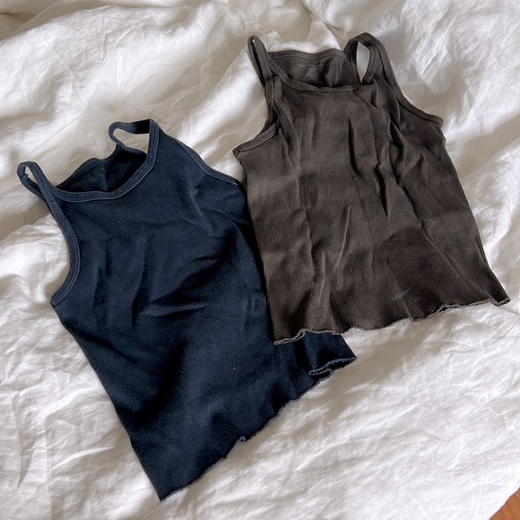 Brandy Melville | Tops | 2 Ribbed Brandy Tanks Navy And Brown | Poshmark
